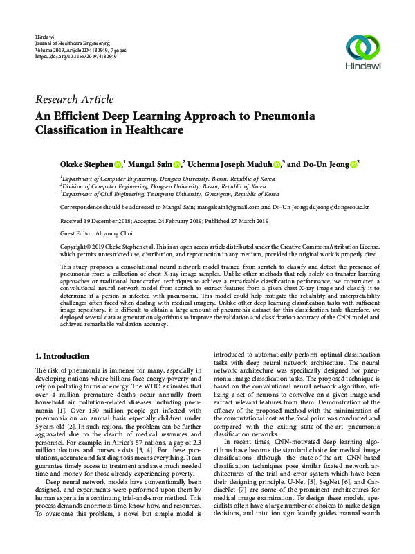 (PDF) An Efficient Deep Learning Approach to Pneumonia Classification ...