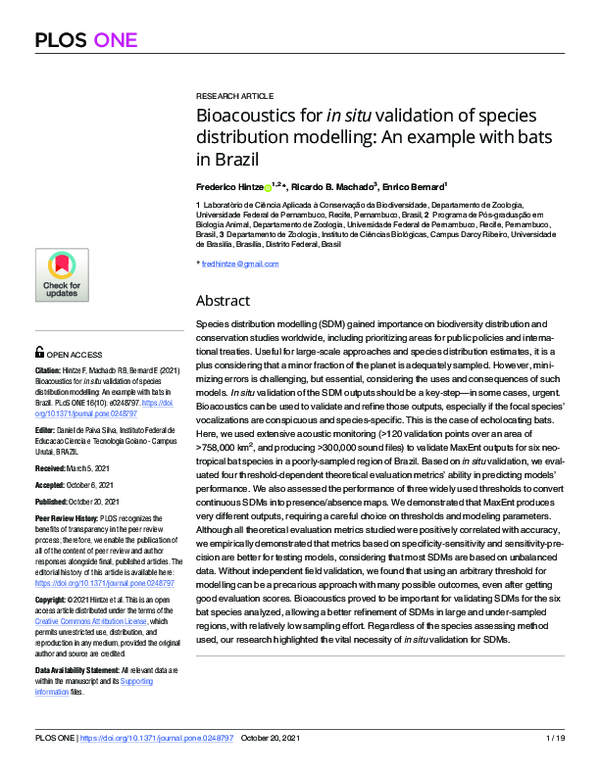 (PDF) Bioacoustics for in situ validation of species distribution ...