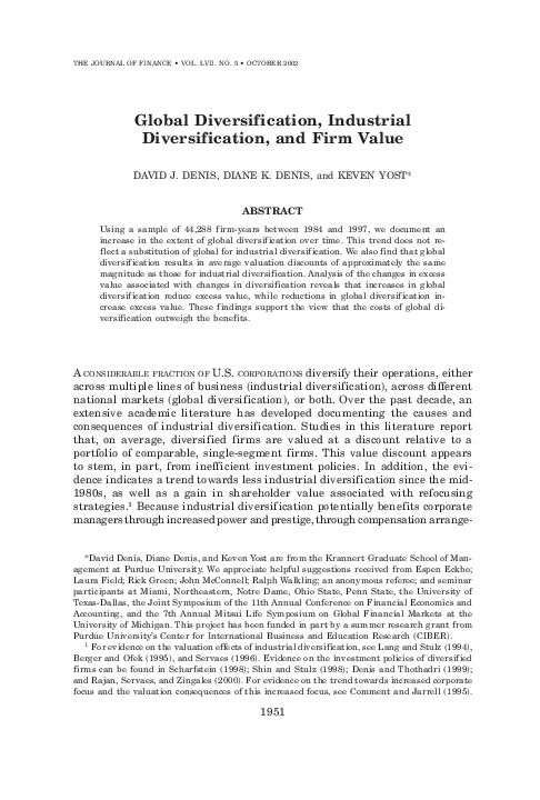 (PDF) Global Diversification, Industrial Diversification, and Firm Value