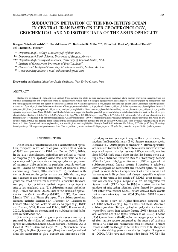 Pdf Subduction Initiation Of The Neo Tethys Ocean In Central Iran