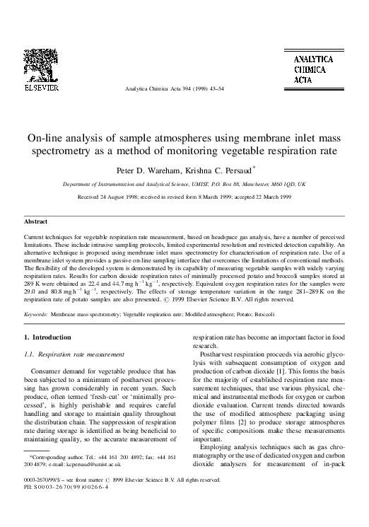 (PDF) On-line analysis of sample atmospheres using membrane inlet mass ...