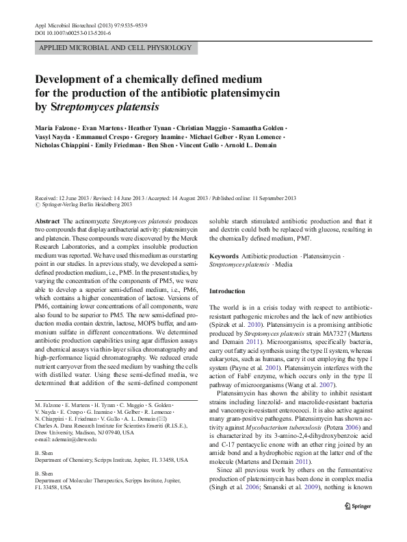 (PDF) Development of a chemically defined medium for the production of ...