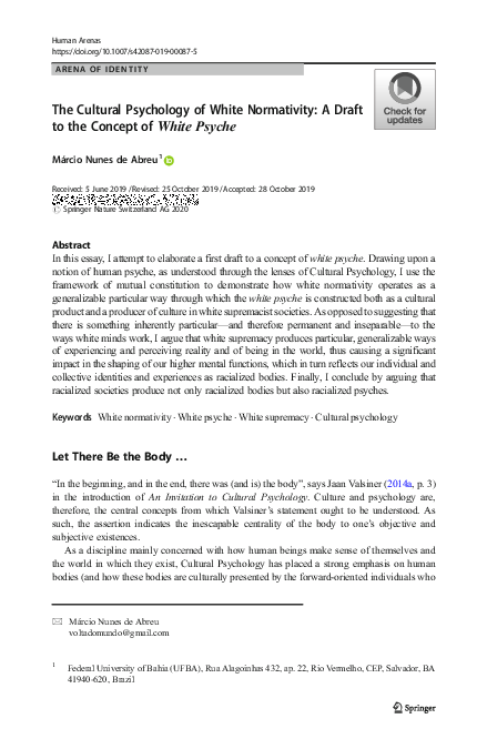 (PDF) The Cultural Psychology of White Normativity: A Draft to the Concept of White Psyche