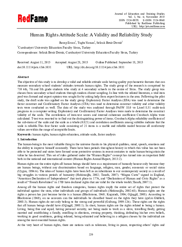 (PDF) Human Rights Attitude Scale: A Validity and Reliability Study