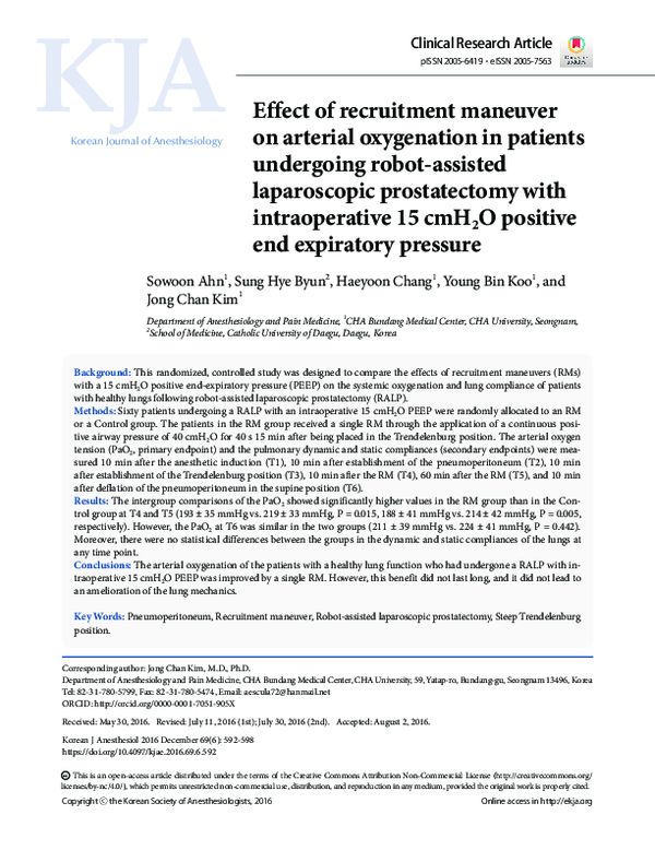 (PDF) Effect of recruitment maneuver on arterial oxygenation in ...