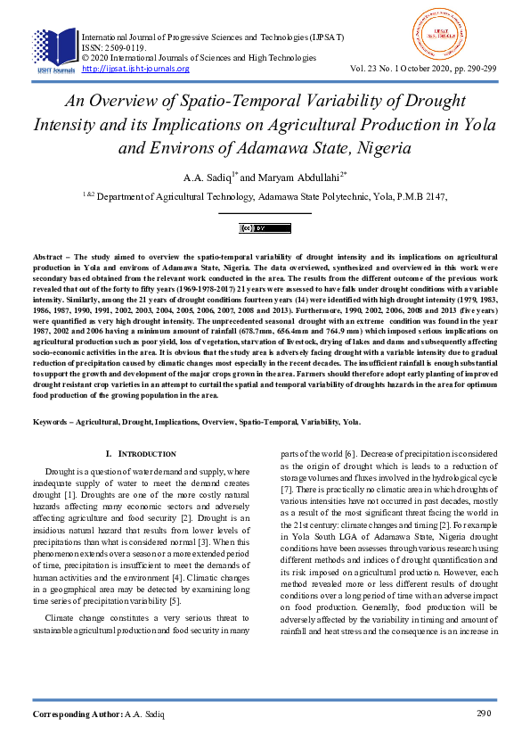(PDF) An Overview of Spatio-Temporal Variability of Drought Intensity and its Implications on ...