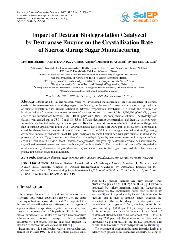 (PDF) Impact of Dextran Biodegradation Catalyzed by Dextranase Enzyme ...