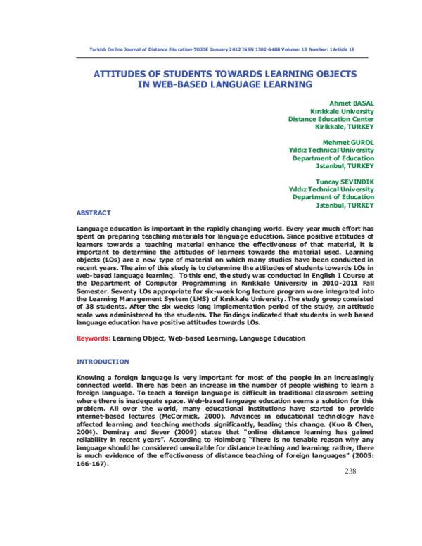 (PDF) Attitudes of Students Towards Learning Objects