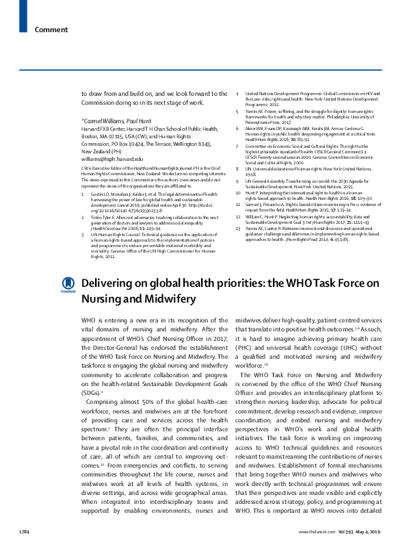 (PDF) Delivering on global health priorities: the WHO Task Force on ...