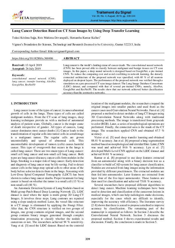 Pdf Lung Cancer Detection Based On Ct Scan Images By Using Deep Transfer Learning
