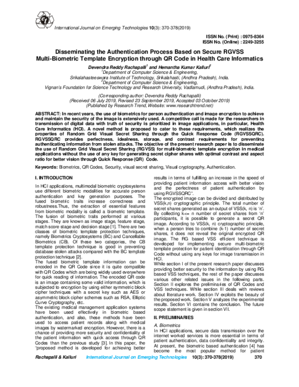 (PDF) Disseminating the Authentication Process Based on Secure RGVSS Multi-Biometric Template ...