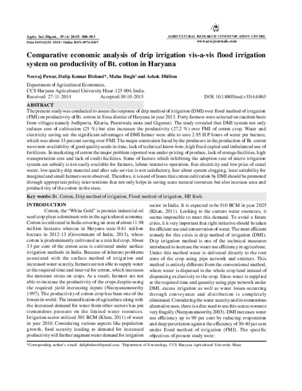 (PDF) Comparative economic analysis of drip irrigation vis-a-vis flood ...