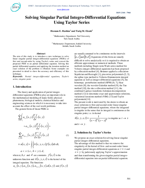 (PDF) Solving Singular Partial Integro-Differential Equations | Hussam Hashim - Academia.edu