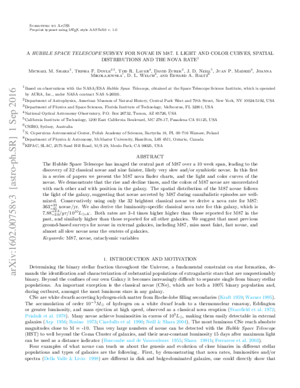 (PDF) A Hubble Space Telescope Survey for Novae in M87. I. Light and ...