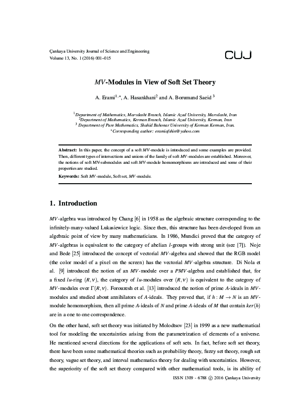 (PDF) MV-Modules in View of soft Set Theory | Afshin Erami - Academia.edu
