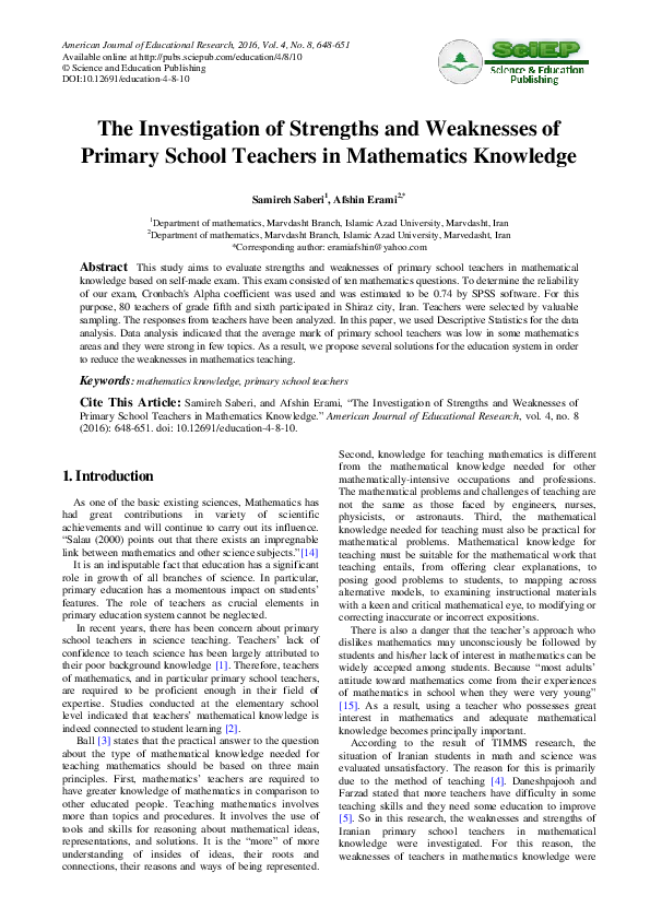(PDF) The Investigation of Strengths and Weaknesses of Primary School ...