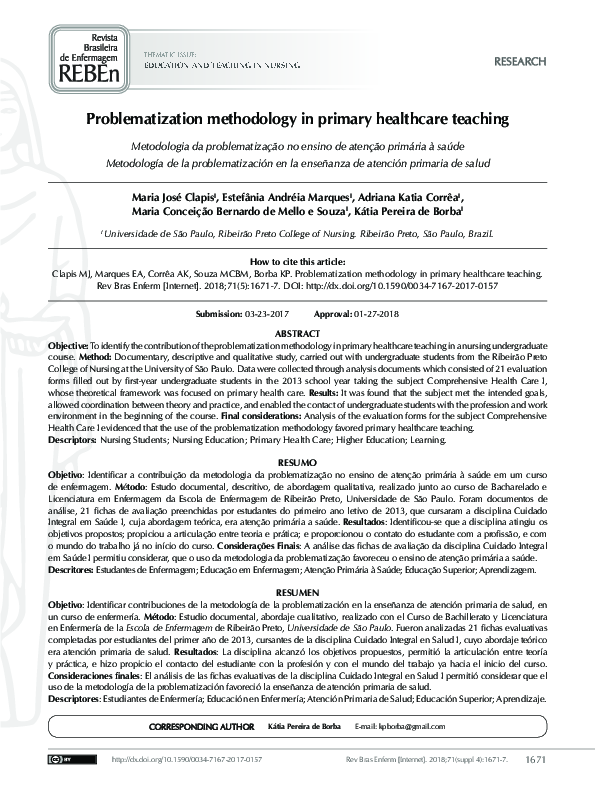 (PDF) Problematization methodology in primary healthcare teaching