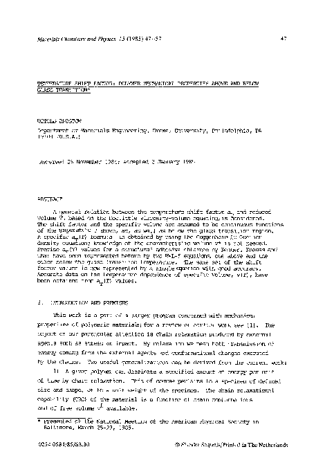 (PDF) Temperature shift factor: Polymer mechanical properties above and ...