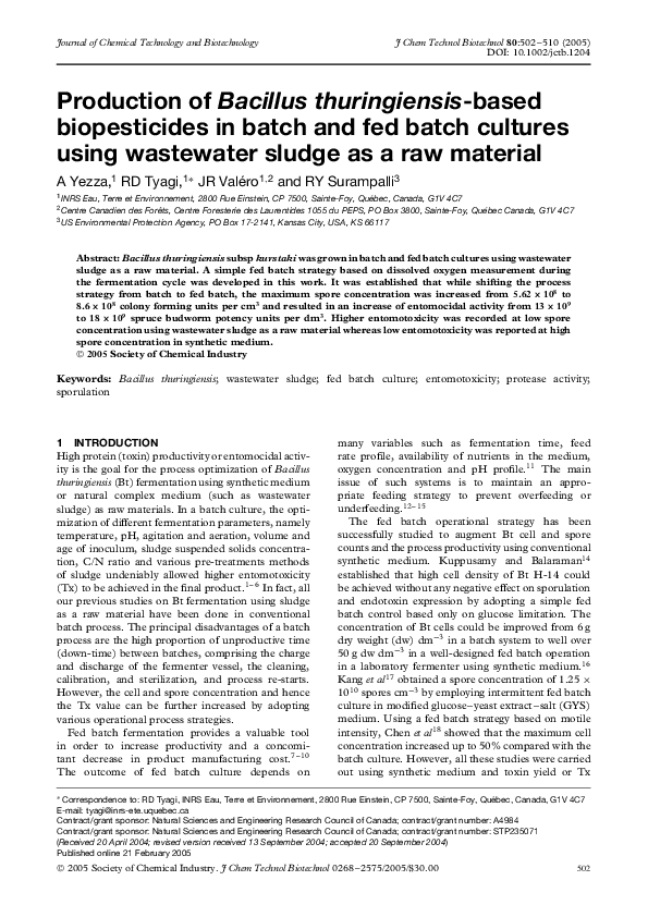 (PDF) Production ofBacillus thuringiensis-based biopesticides in batch ...