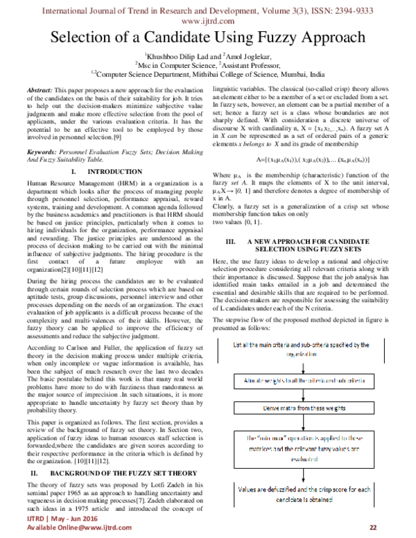 (PDF) Selection of a Candidate Using Fuzzy Approach