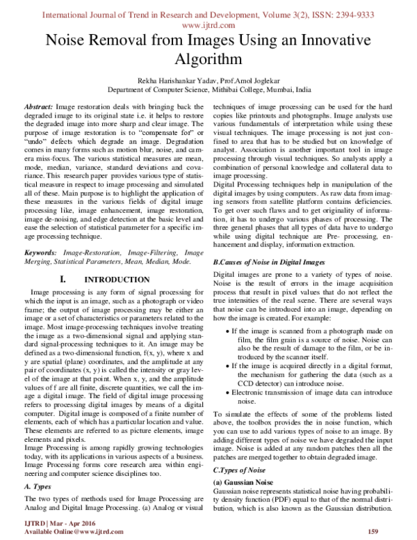 Pdf Noise Removal From Images Using An Innovative Algorithm