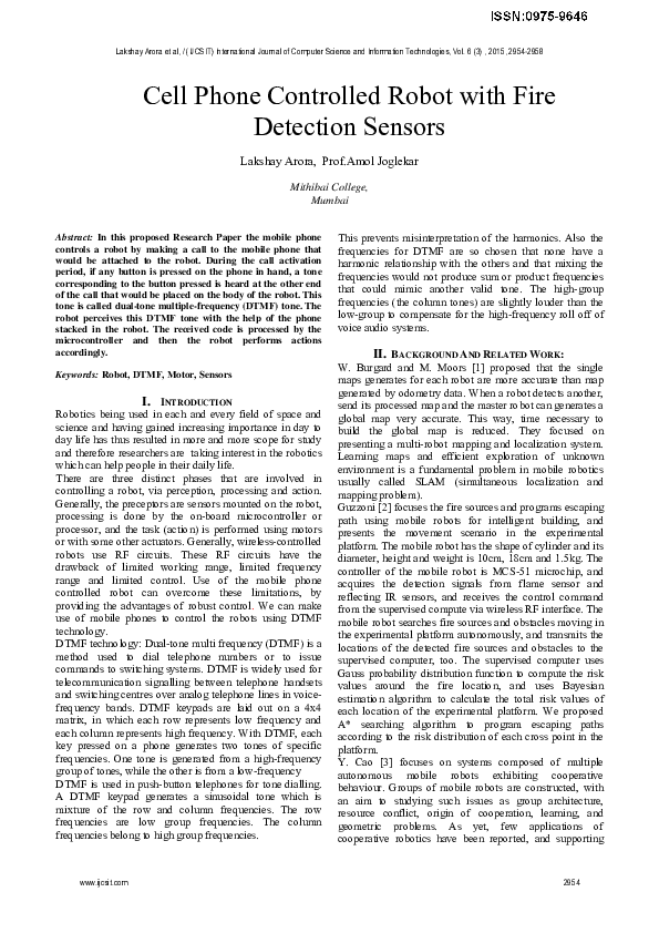 (PDF) Cell Phone Controlled Robot with Fire Detection Sensors