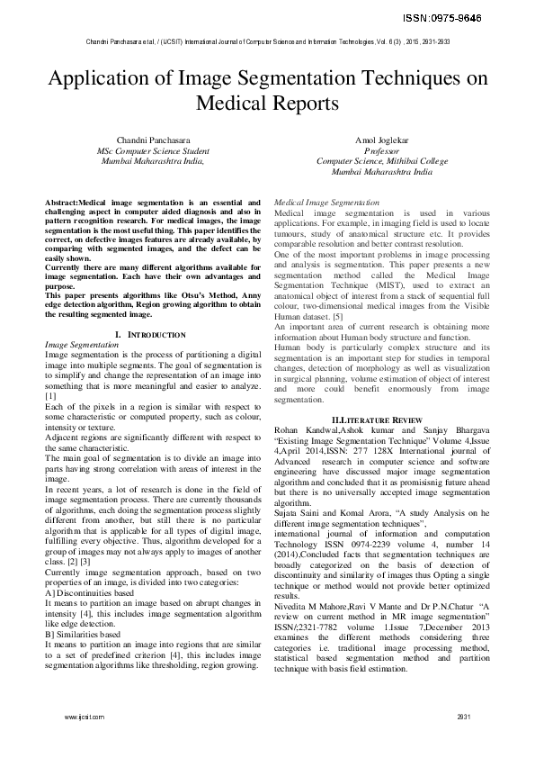(PDF) Application of Image Segmentation Techniques on Medical Reports