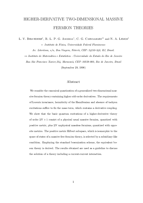 (PDF) Higher-Derivative Two-Dimensional Massive Fermion Theories