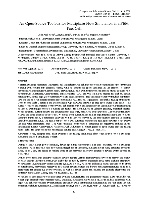 Pdf An Open Source Toolbox For Multiphase Flow Simulation In A Pem Fuel Cell