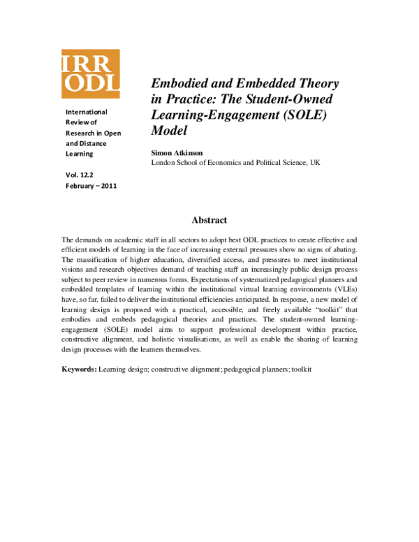(PDF) Embodied and embedded theory in practice: The student-owned ...