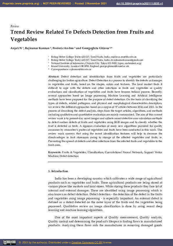 (PDF) Trend Review Related To Defects Detection from Fruits and Vegetables