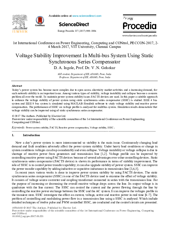 (PDF) Voltage Stability Improvement In Multi-bus System Using Static Synchronous Series Compensator