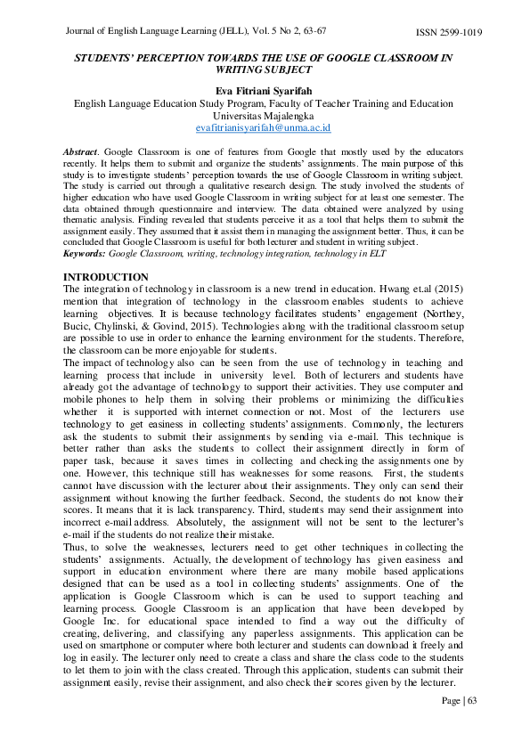 (PDF) Students’ Perception Towards the Use of Google Classroom in ...