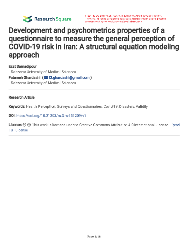 (PDF) Development and psychometrics properties of a questionnaire to ...
