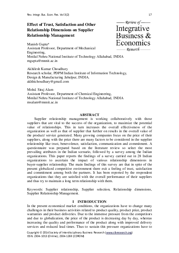 (PDF) Effect of Trust , Satisfaction and Other Relationship Dimensions ...