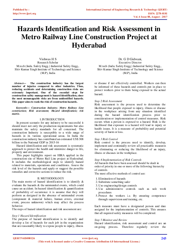 (PDF) Hazards Identification and Risk Assessment in Metro Railway Line ...