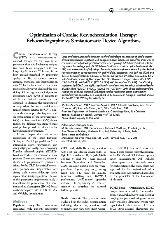 (PDF) Optimizing Cardiac Resynchronization Therapy: ECHO vs IEGM