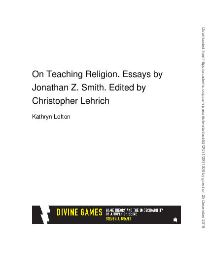(PDF) On Teaching Religion. Essays by Jonathan Z. Smith. Edited by ...