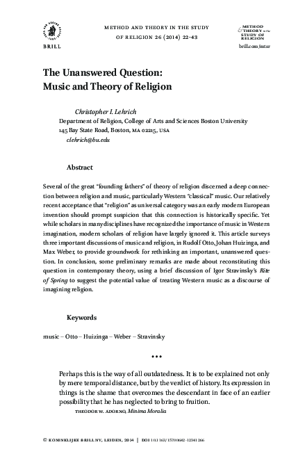 (PDF) The Unanswered Question: Music and Theory of Religion
