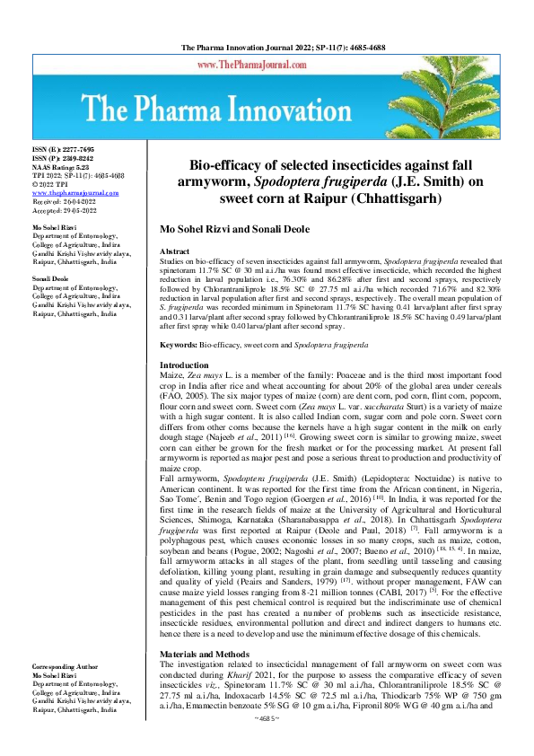 (PDF) Bio-efficacy of selected insecticides against fall armyworm ...