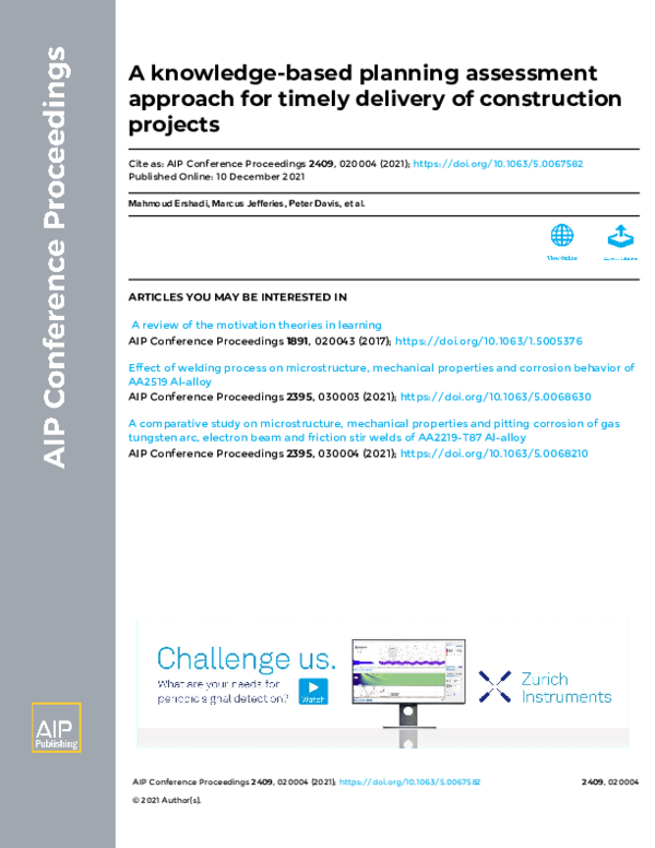 (PDF) A knowledge-based planning assessment approach for timely delivery of construction projects