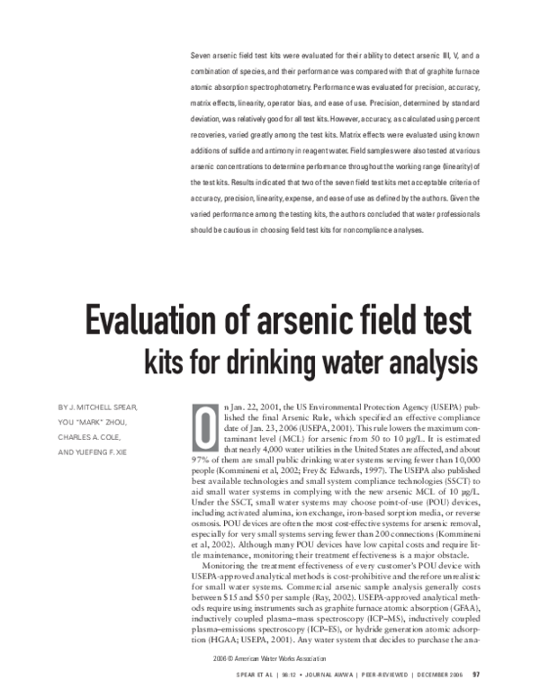 (PDF) Evaluation of arsenic field test kits for drinking water analysis