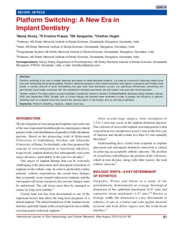 (PDF) Platform Switching: A New Era in Implant Dentistry
