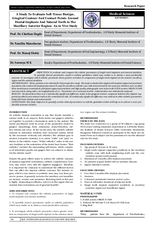 (PDF) A Study to Evaluate Soft Tissue Biotype, Gingival Contour and ...