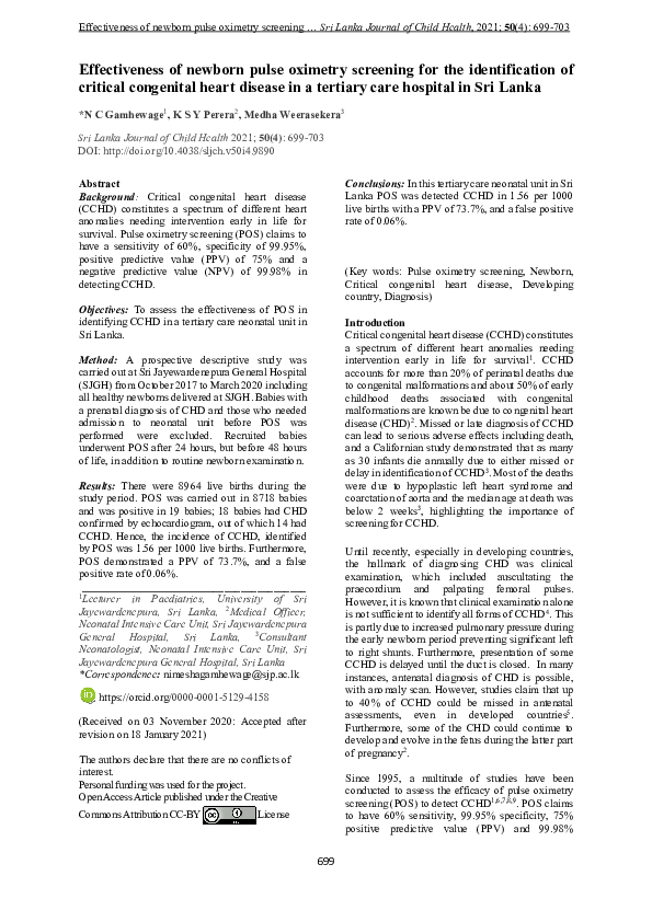 (PDF) Effectiveness of newborn pulse oximetry screening for the ...
