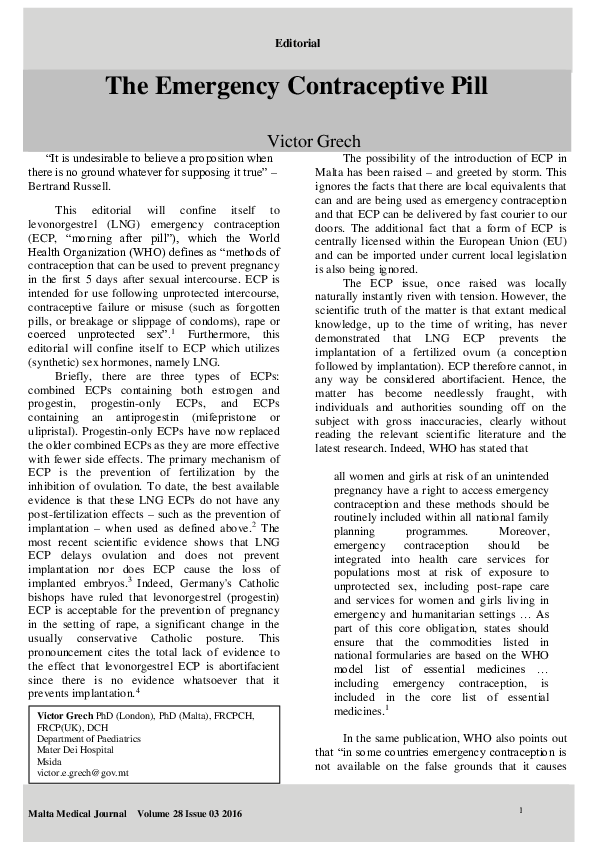 (PDF) The emergency contraceptive pill