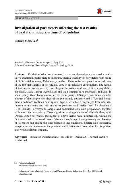 (PDF) Investigation of parameters affecting the test results of ...
