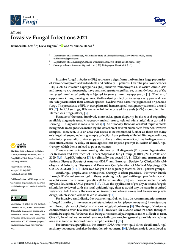 (PDF) Invasive Fungal Infections 2021