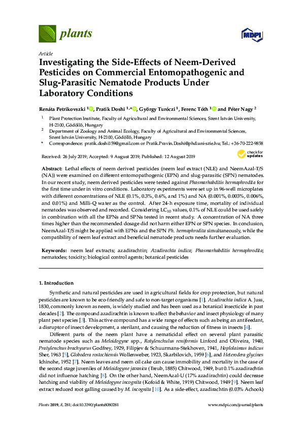 (PDF) Investigating the Side-Effects of Neem-Derived Pesticides on ...