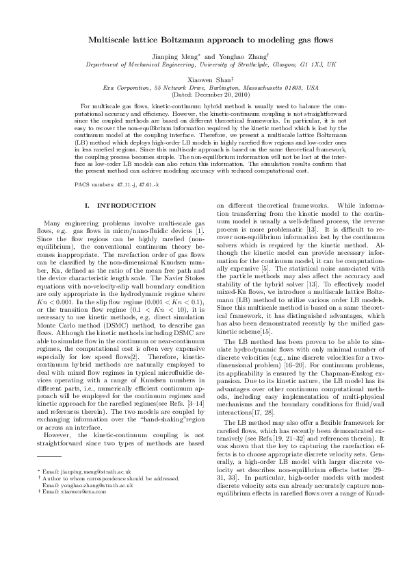 (PDF) Multiscale lattice Boltzmann approach to modeling gas flows